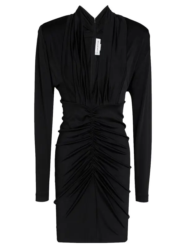 Victoria Beckham Ruched Satin-jersey Mini Dress - Black