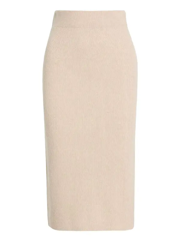 Brunello Cucinelli Ribbed Wool, Cashmere And Silk-blend Midi Skirt - Ecru