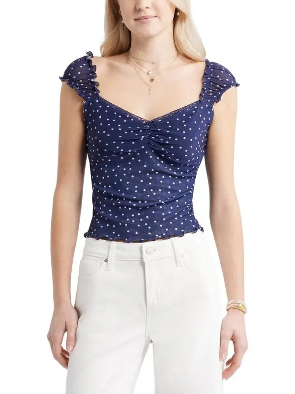 Bp. Print Mesh Top - Navy- White Myla Dot