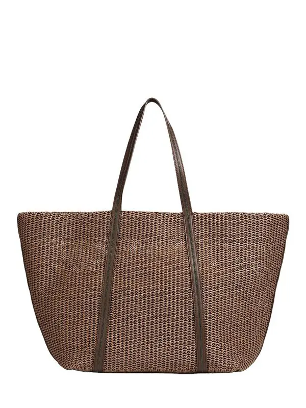 Brunello Cucinelli Bead-embellished Raffia Tote - Taupe