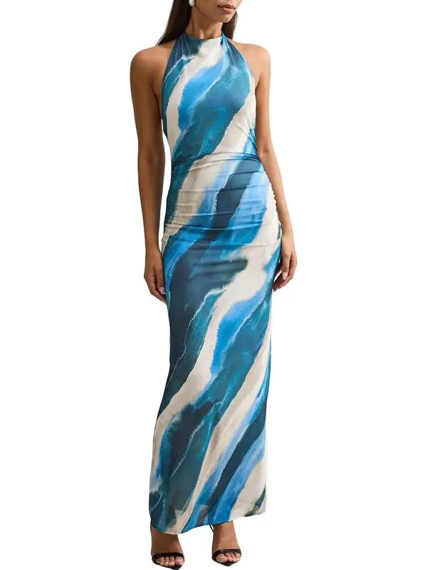 EVER NEW Josette Print Halter Maxi Dress - Wave Maren Abstract