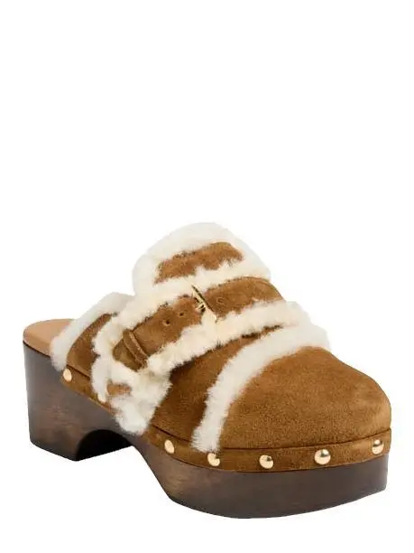Cinq À Sept Wrenley Genuine Shearling Buckle Clog - Golden Sienna