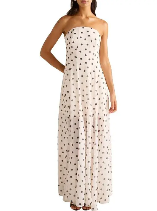 EVER NEW Kimora Dot Print Strapless Maxi Dress - Porcelain Spot