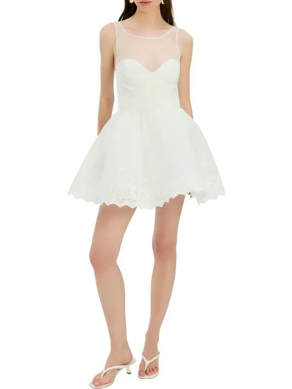 Bardot Hilda Embroidered Tulle Mini Hoop Dress - Ivory