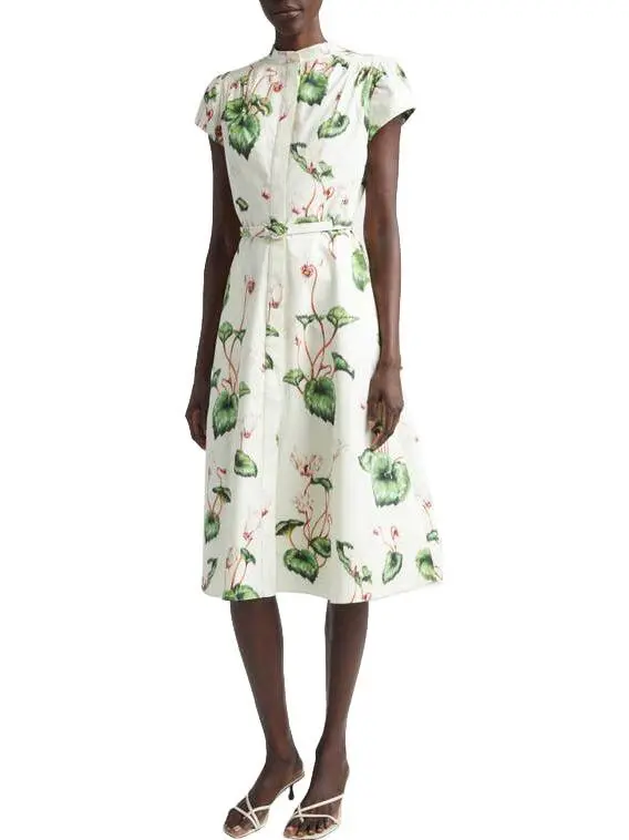 Oscar De La Renta Chine Cyclamen Cap-sleeve Poplin Dress - White/ivory