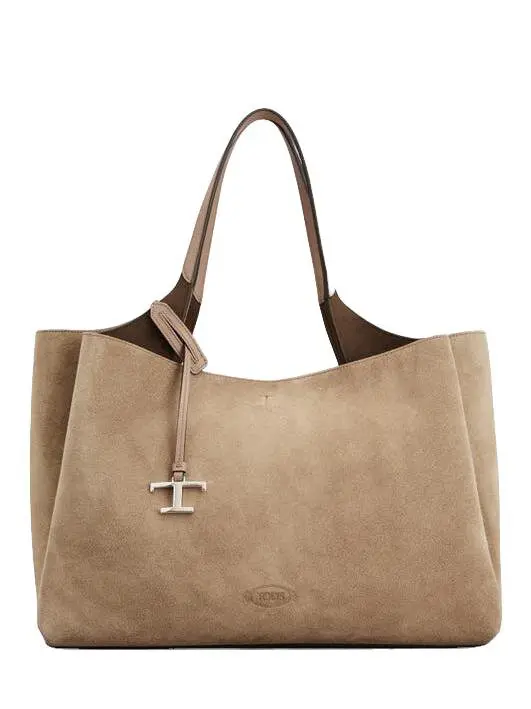 TOD'S Apa 2 Suede Top Handle Bag - Creta Chiaro