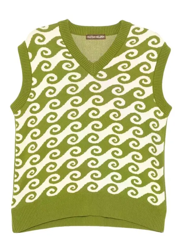 CHATEAU ORLANDO Graphic V-neck Vest - Green