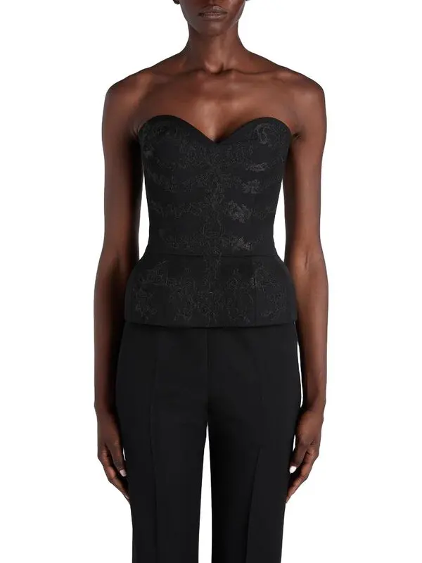 Alexander McQueen Embroidered Wool Peplum Corset - Black
