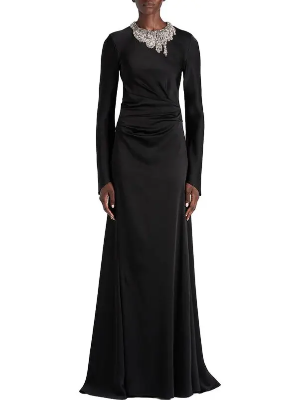 Alexander McQueen Twisted Crystal Embellished Long Sleeve Gown - Black