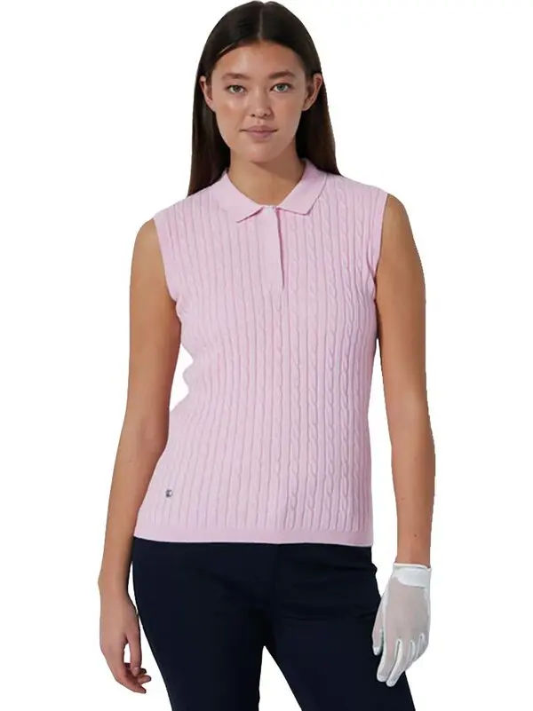 DAILY SPORTS Madelene Cable Knit Sleeveless Golf Polo - Pink