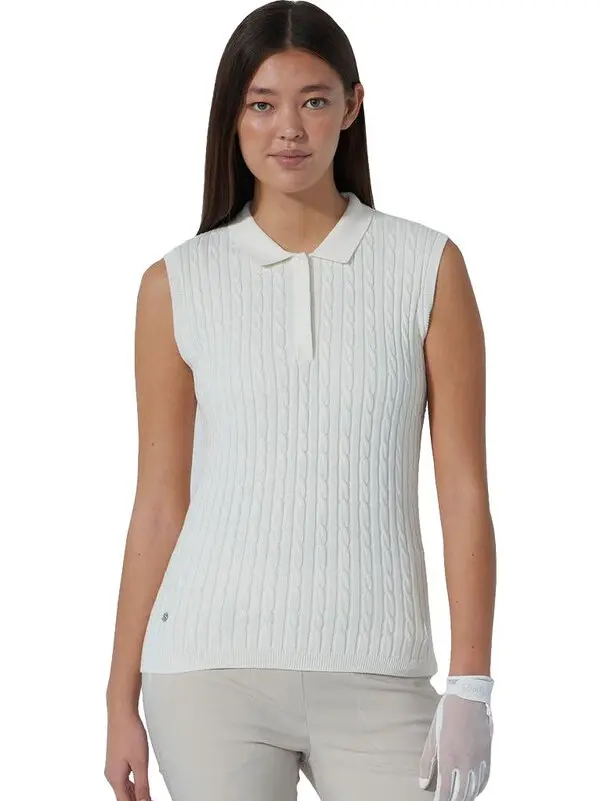 DAILY SPORTS Madelene Cable Knit Sleeveless Golf Polo - White