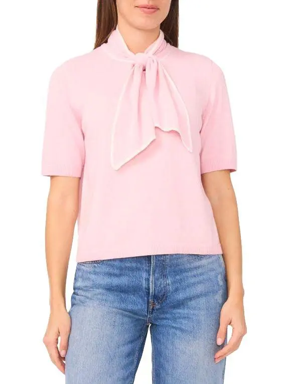 CECE DUPRAZ Tipped Tie Neck Sweater - Charming Pink