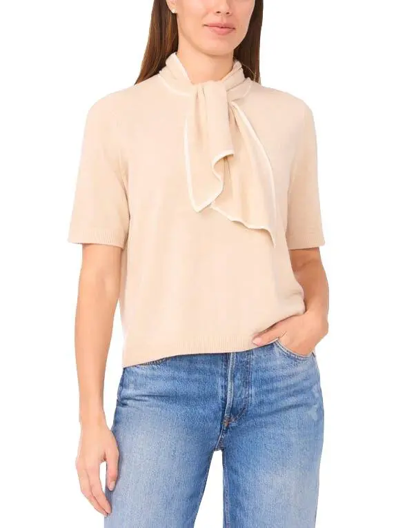 CECE DUPRAZ Tipped Tie Neck Sweater - French Taupe