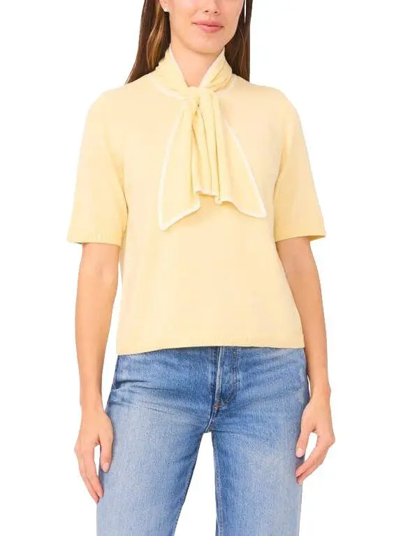 CECE DUPRAZ Tipped Tie Neck Sweater - Soft Yellow
