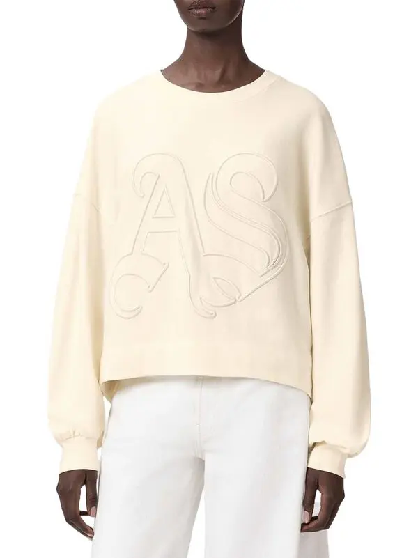 ALLSAINTS Lila Embroidered Oversize Cotton Sweatshirt - Pebble White