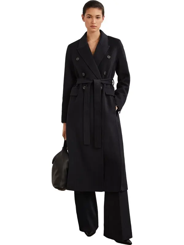 REISS Brogan Double-breasted Blindseam Coat - Navy