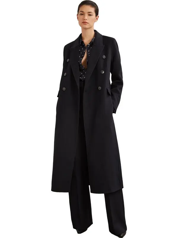 REISS Brogan Double-breasted Blindseam Coat - Navy