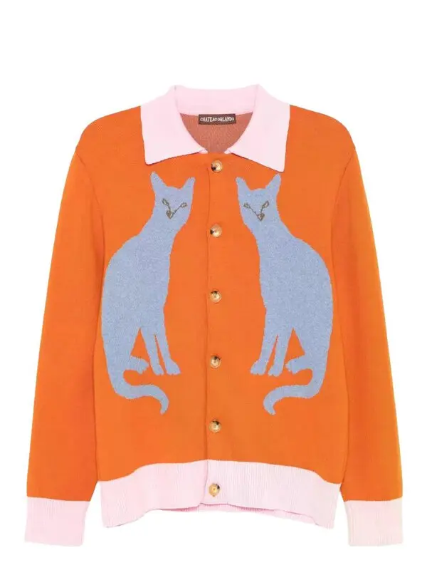 CHATEAU ORLANDO Graphic Cotton Cardigan - Orange