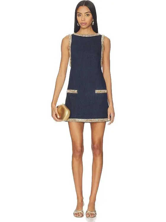 Retrofete Dorte Denim Mini Dress - Indigo Rinse & Light Gold