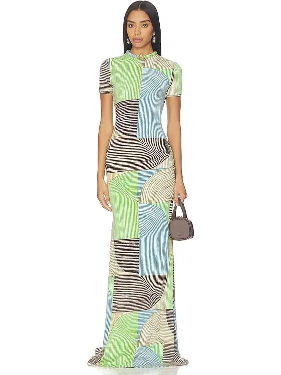 Silvia Tcherassi Yara Maxi Dress - Abstract Green Print