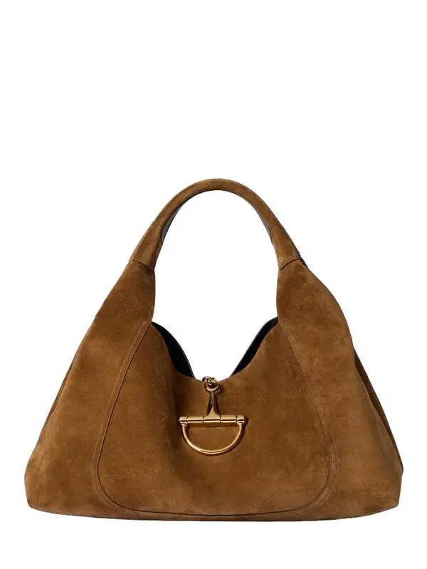 Gucci Softbit Maxi Suede Shoulder Bag - Brown