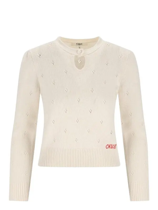 CHLOÃ© Pullover Sweater With Floral Embroidery - White