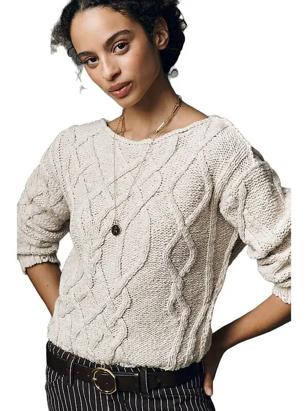 PILCRO Long-sleeve Cabled Sweater - Ivory