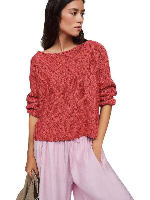 PILCRO Kirby Cable Knit Sweater - Rose