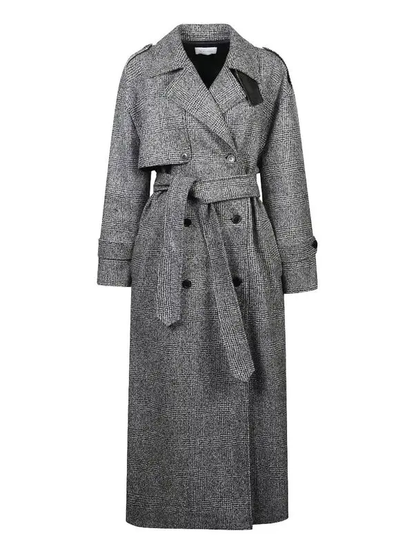 THE NINA STUDIO Check Belted Coat - Grey