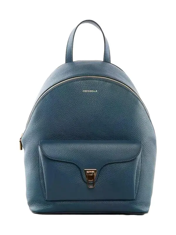 COCCINELLE Leather Backpack With Front Pocket - Blue