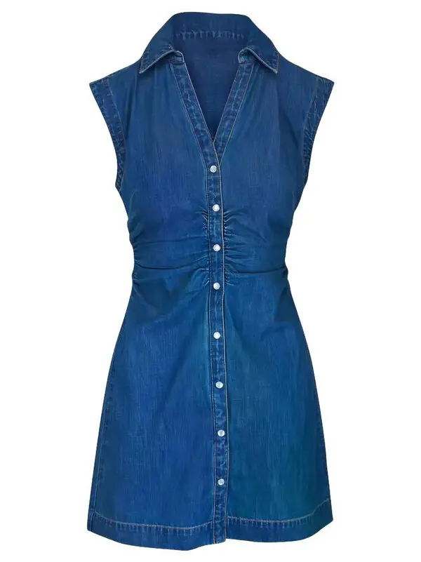 Veronica Beard Collared Gathered Dress - Blue