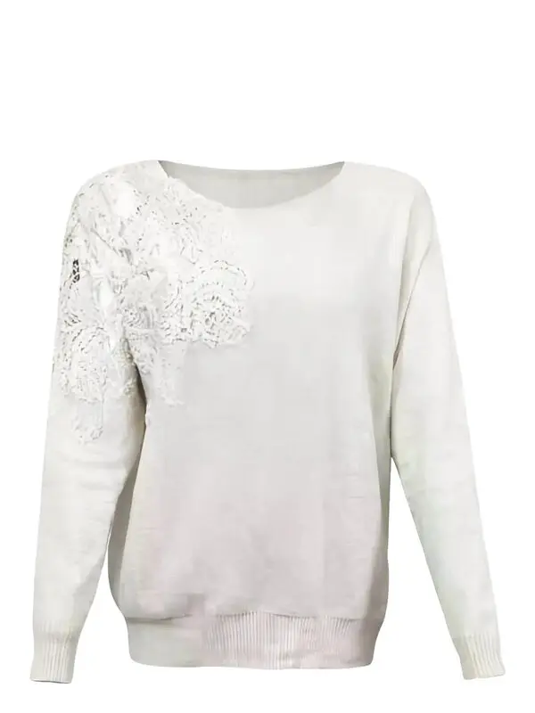 D.exterior Lace Appliqué Sweater - Neutrals