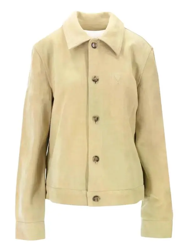 Ami Buttoned Leather Jacket - Neutrals