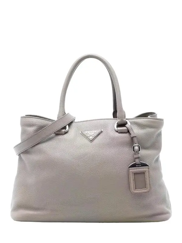 Prada Vitello Daino Open Convertible Tote Satchel - Grey