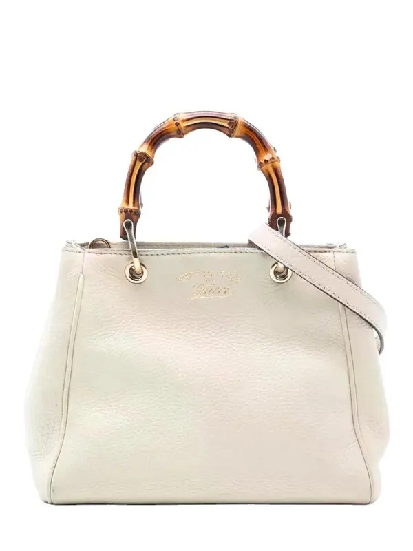 Gucci Mini Calfskin Bamboo Shopper Satchel - White