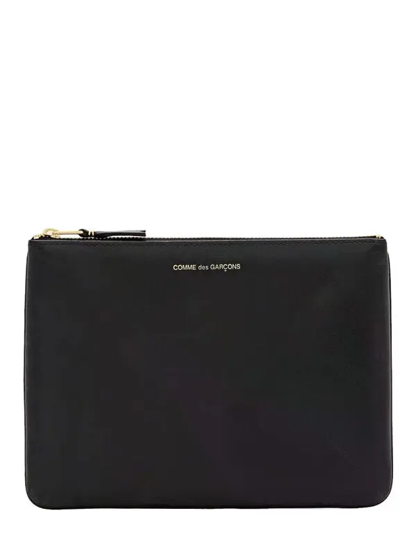 Play Comme Des Garcon Zip Logo Leather Clutch - Black