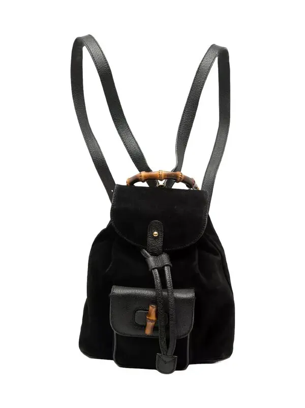 Gucci 2000-2015 Suede Bamboo Backpack - Black