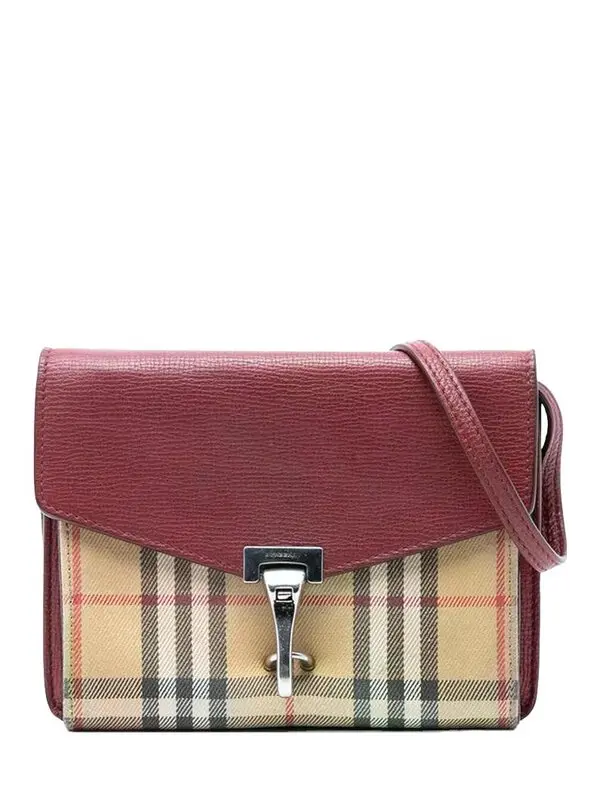 Burberry Small Leather And House Check Canvas Derby Macken Crossbody Bag - Red