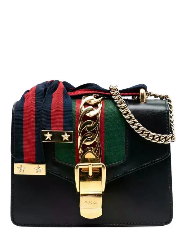 Gucci 2016-2025 Mini Leather Web Sylvie Chain Crossbody Bag - Black