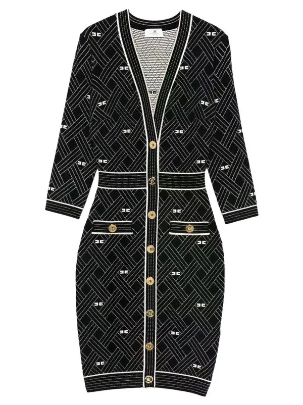 Elisabetta Franchi Patterned Button Dress - Black
