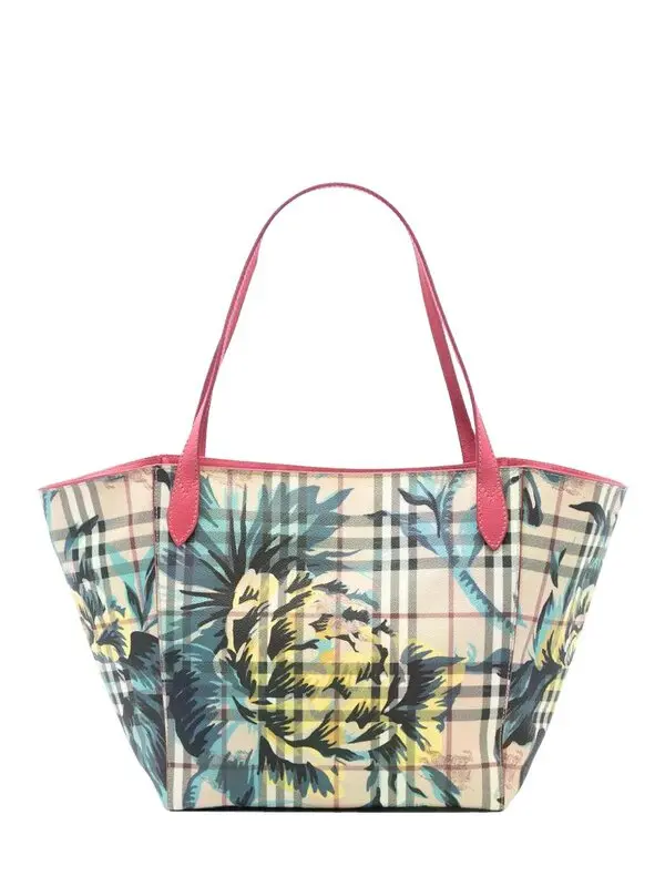 Burberry Haymarket Check Floral Print Canterbury Tote - Brown