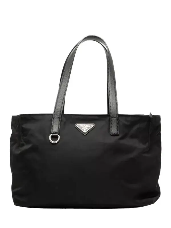 Prada Saffiano Trimmed Tessuto Tote Bag - Black