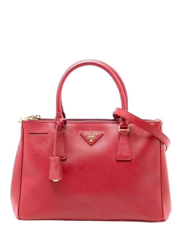 Prada Small Saffiano Lux Galleria Double Zip Satchel - Red