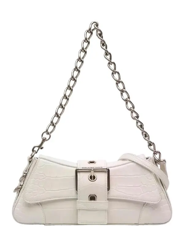 Balenciaga Small Croc Embossed Leather Lindsay Satchel - White