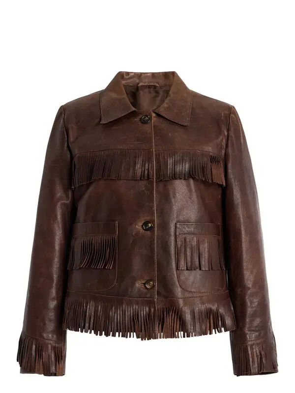 NILI LOTAN Lazare Fringed Leather Jacket - Brown