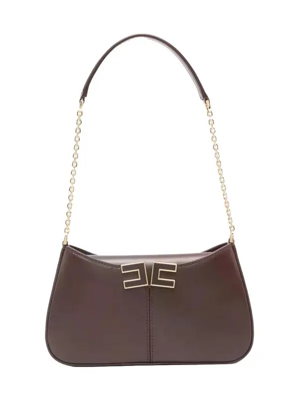 Elisabetta Franchi Logo Chain Shoulder Bag - Brown
