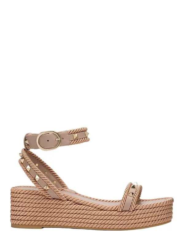 Valentino Garavani 45mm Rockstud Torchon Espadrille Sandals - P45 Poudre