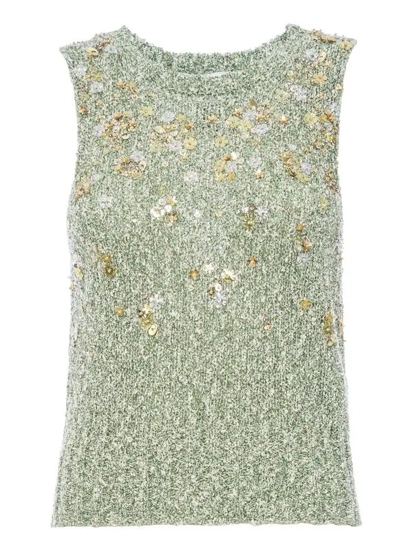 DES_PHEMMES Beaded Boucle Sleeveless Top - Green