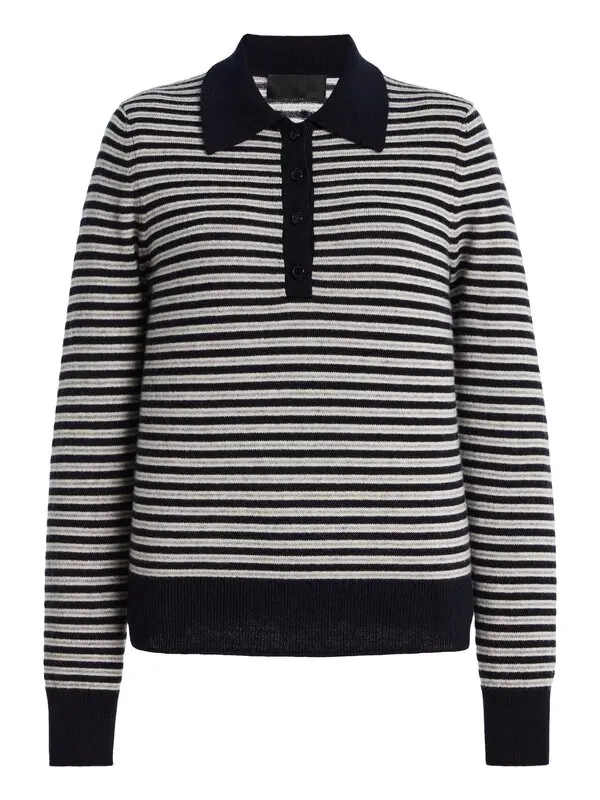 NILI LOTAN Prescott Cashmere Polo Sweater - Stripe