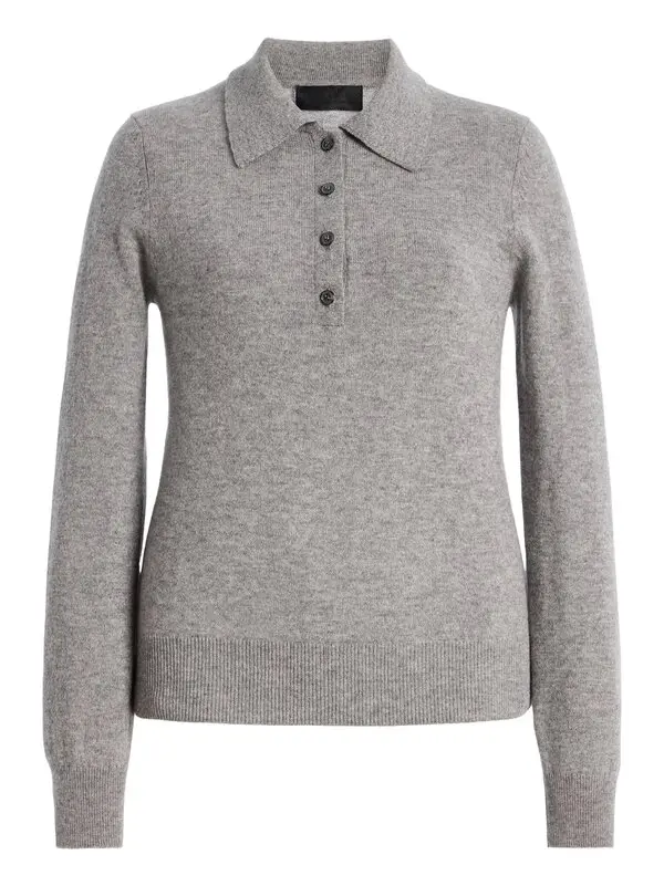 NILI LOTAN Prescott Cashmere Polo Sweater - Light Grey